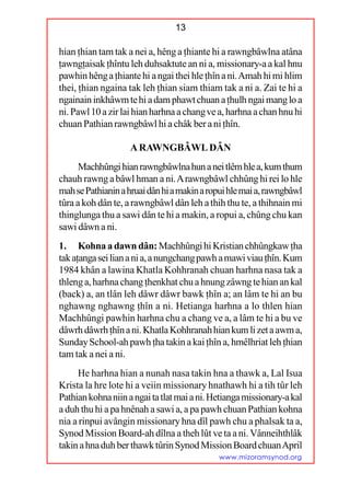 Nl R.Lalbiakchhungi Chanchin (Khawvel Sunday School Ni) | PDF