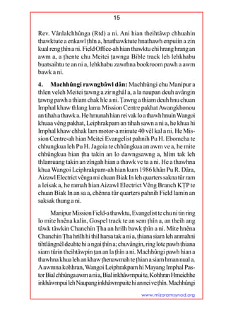 Nl R.Lalbiakchhungi Chanchin (Khawvel Sunday School Ni) | PDF