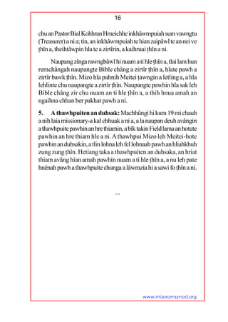 Nl R.Lalbiakchhungi Chanchin (Khawvel Sunday School Ni) | PDF