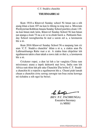 KVSS Ni 2016- CT Studd-a Chanchin (Naupang Sunday School) | PDF