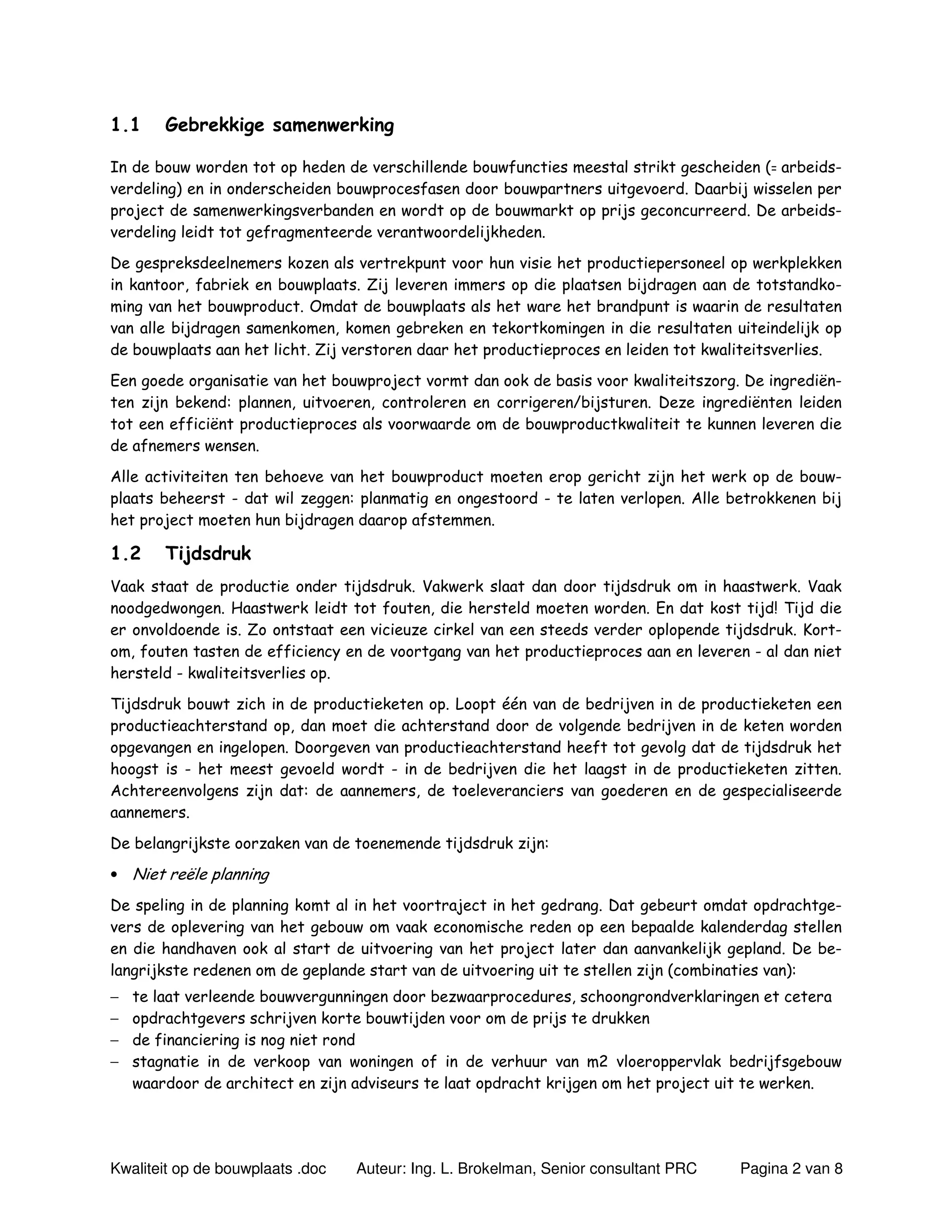 Kwaliteit Op De Bouwplaats | PDF