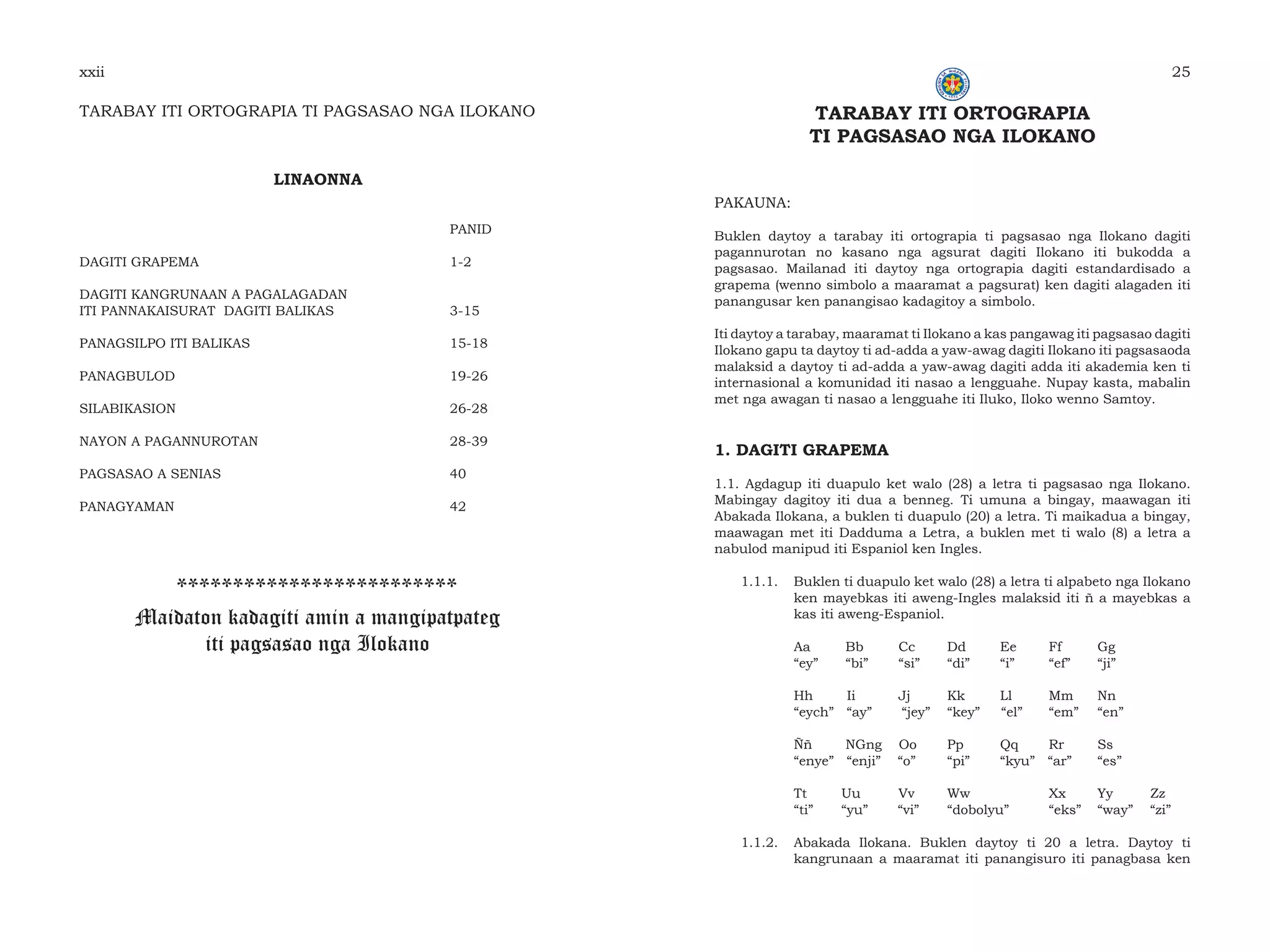 Official Ilocano Orthography KWF Tarabay iti Ortograpia ti Pagsasao nga ...