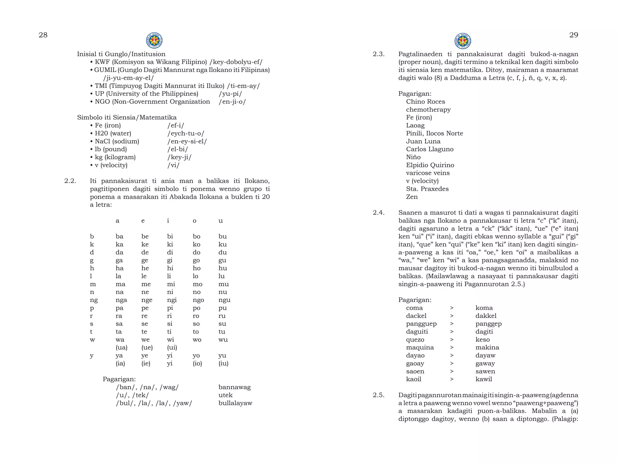 Official Ilocano Orthography KWF Tarabay iti Ortograpia ti Pagsasao nga ...