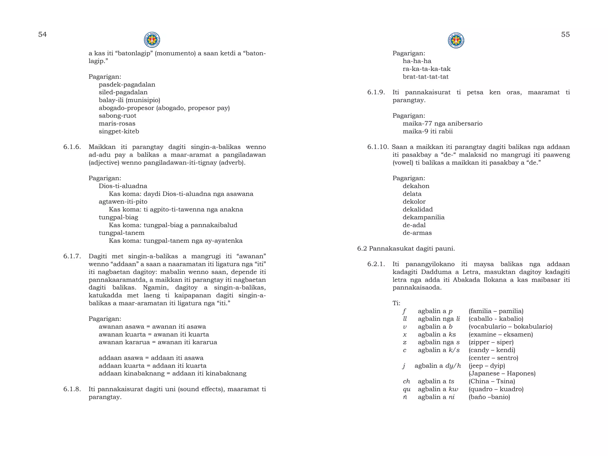 Official Ilocano Orthography KWF Tarabay iti Ortograpia ti Pagsasao nga Ilokano 2012 | PDF