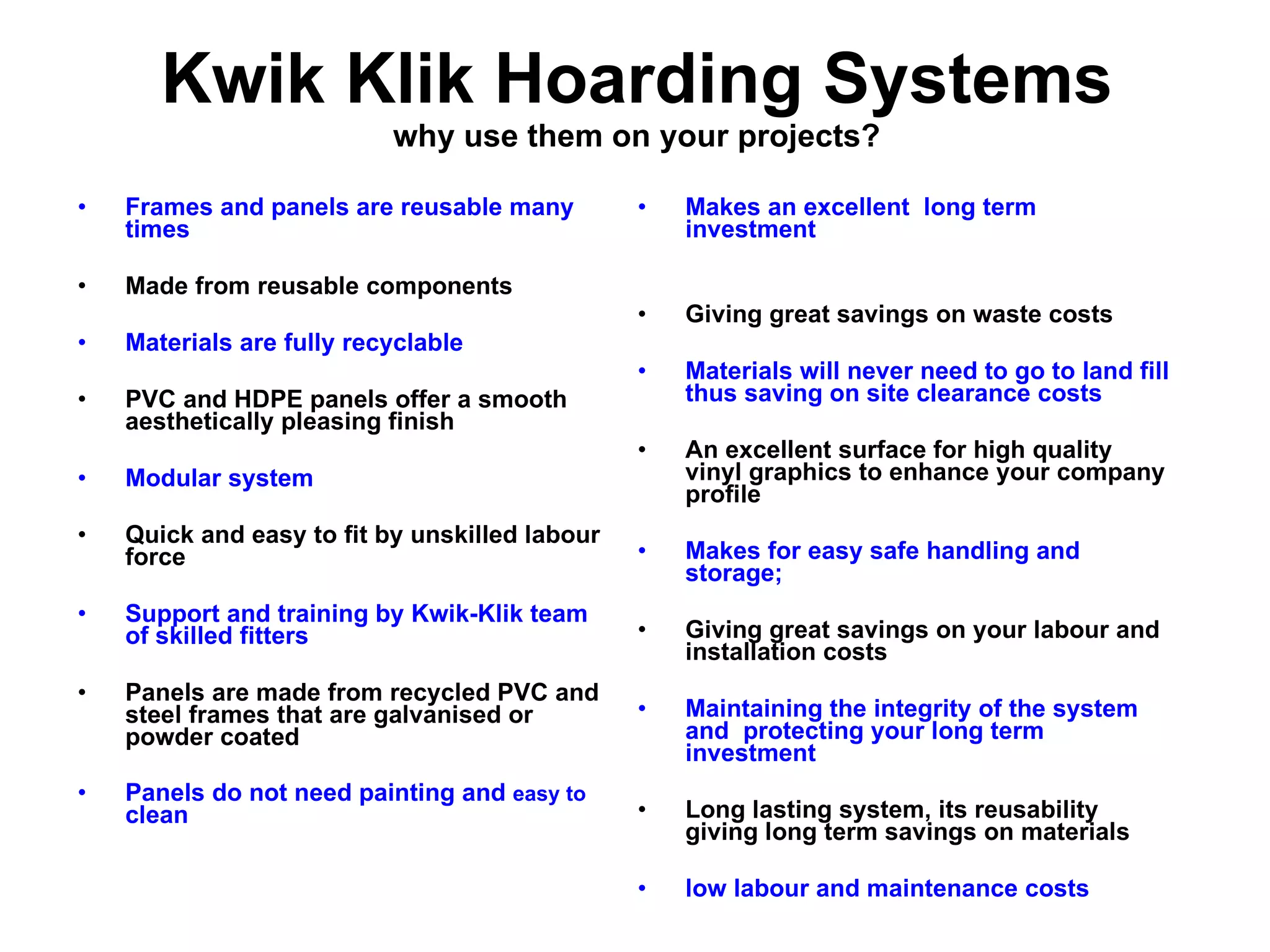 Kwik Klik Hoarding Systems Presentation | PPT