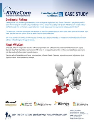 KWizCom sharepoint web continental-airlines-case-study | PDF | Shareware and Freeware | Computer ...
