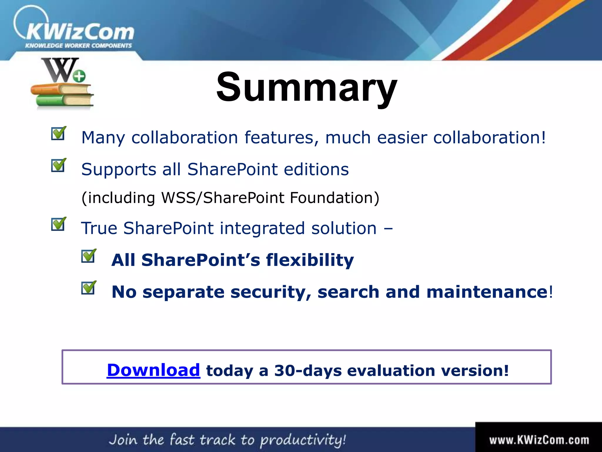 KWizCom sharepoint wiki plus - product overview | PPTX