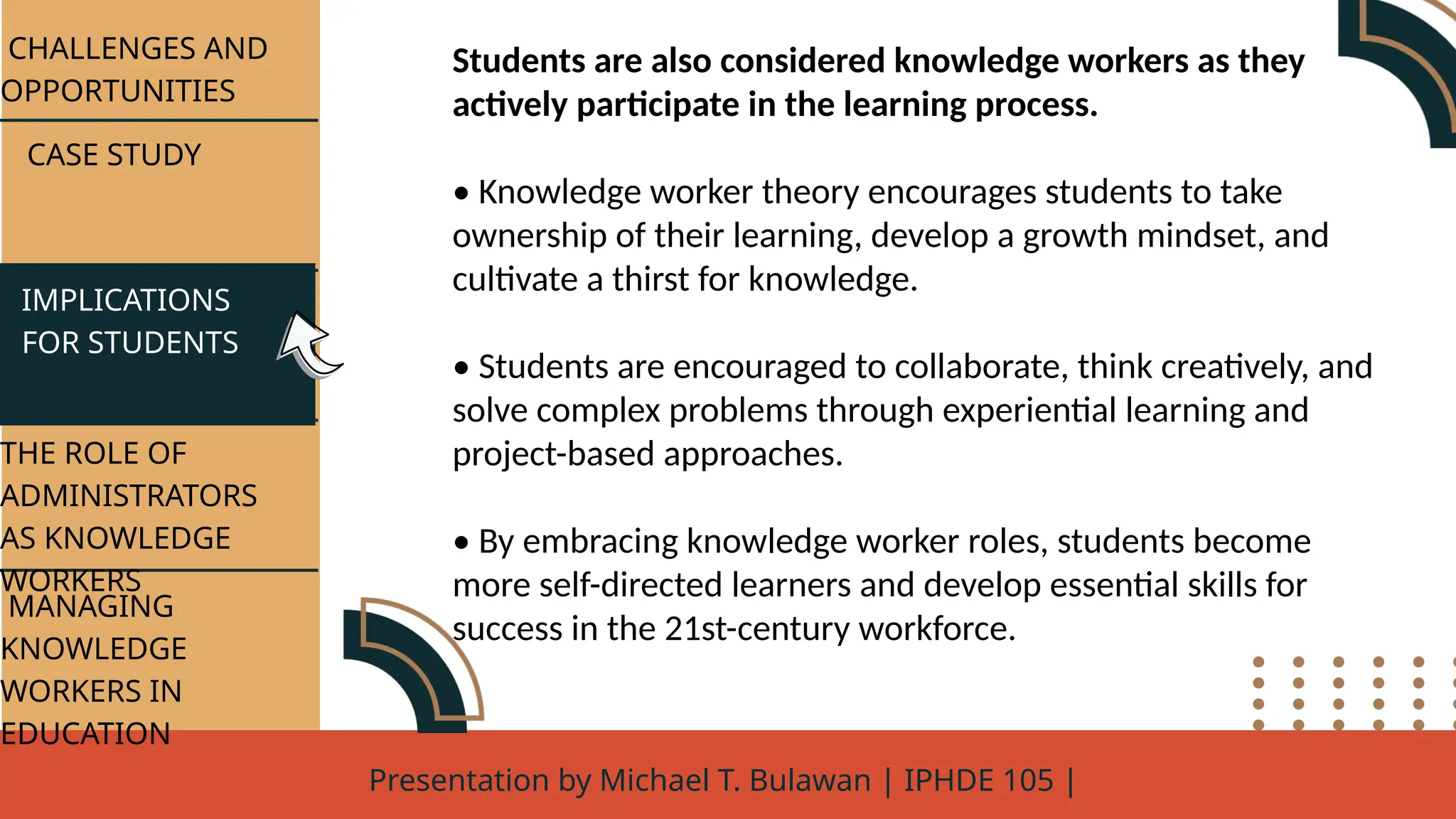 KNOWLEDGE WORKER THEORY . teacher , student, and headteachers | PPTX