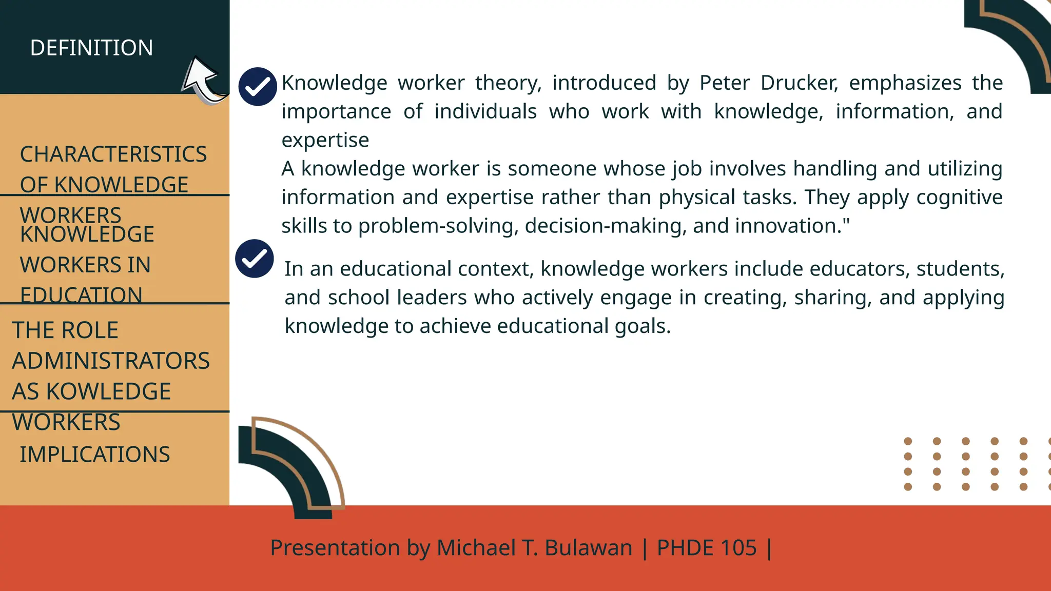 KNOWLEDGE WORKER THEORY . teacher , student, and headteachers | PPTX