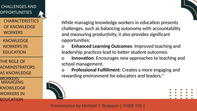 KNOWLEDGE WORKER THEORY . teacher , student, and headteachers | PPTX