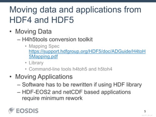 Moving form HDF4 to HDF5/netCDF-4 | PPTX | Databases | Computer Software and Applications