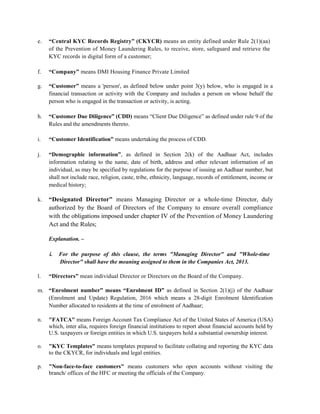 Know your KYC & AML Ploicy - DMI Housing Finance | PDF