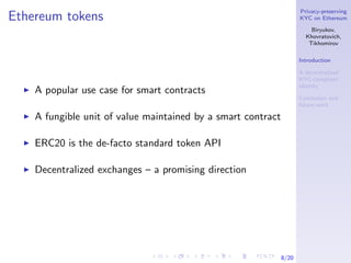 Privacy preserving KYC on Ethereum | PDF