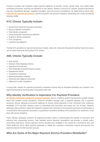 KYC AML Identity Verification Solution For Payment Processors | PDF
