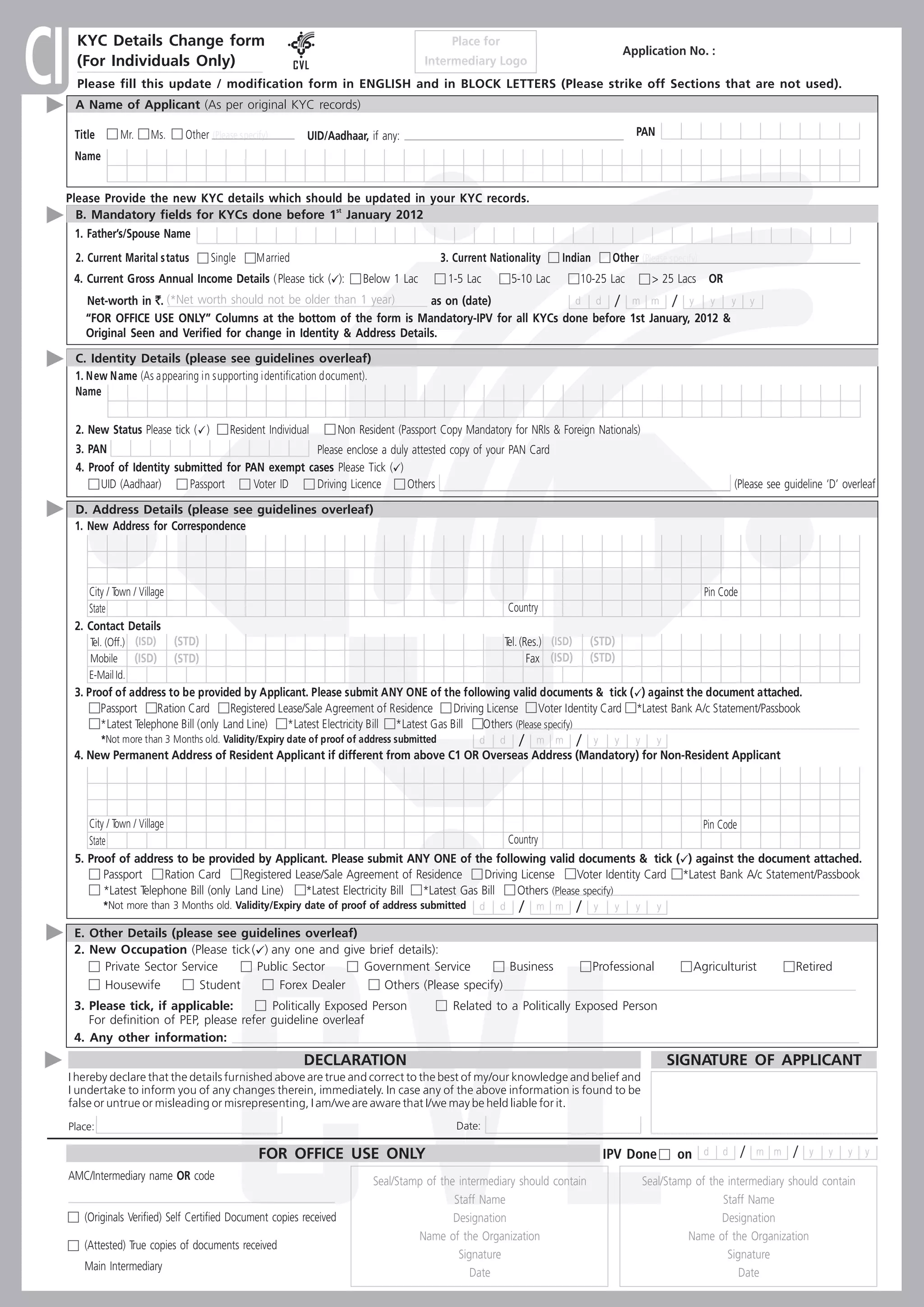 Kyc change individual form | PDF