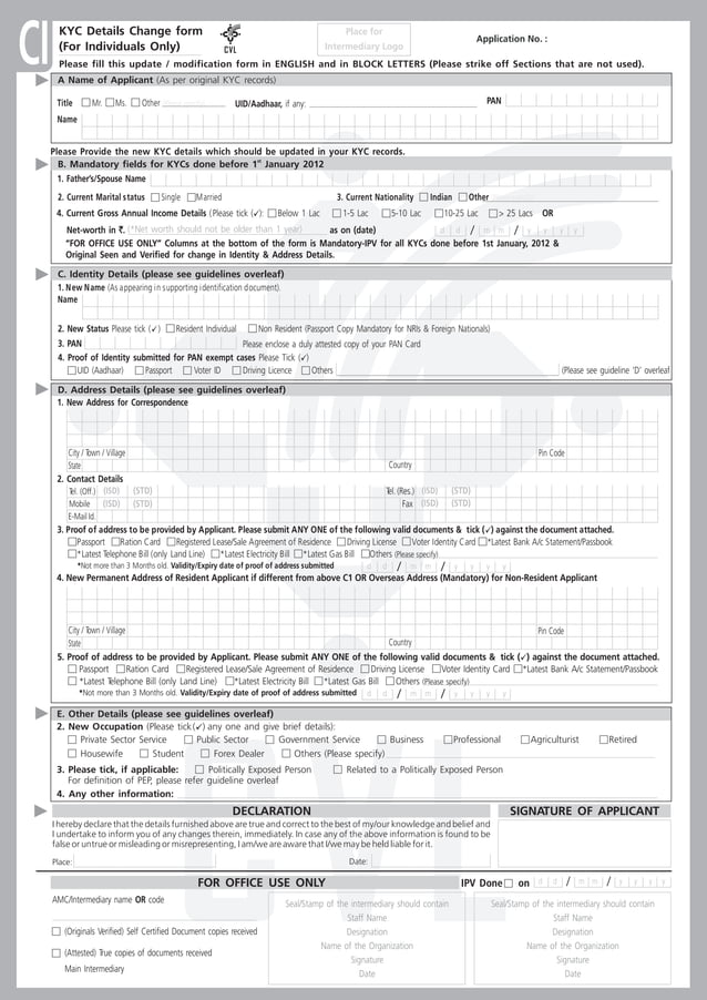 Kyc change individual form | PDF