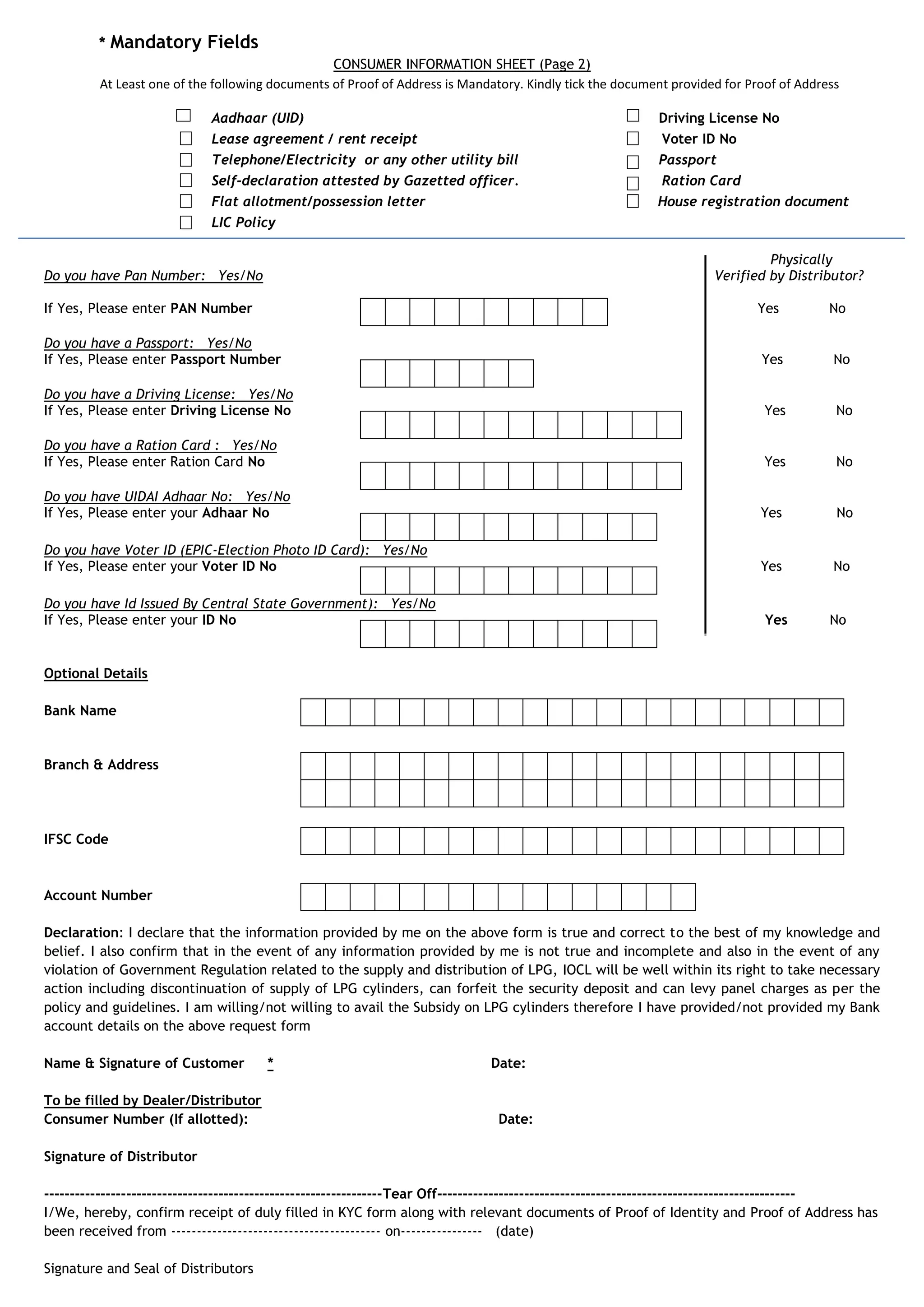 Bharat Gas KYC Form | PDF
