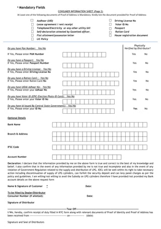 Bharat Gas KYC Form | PDF