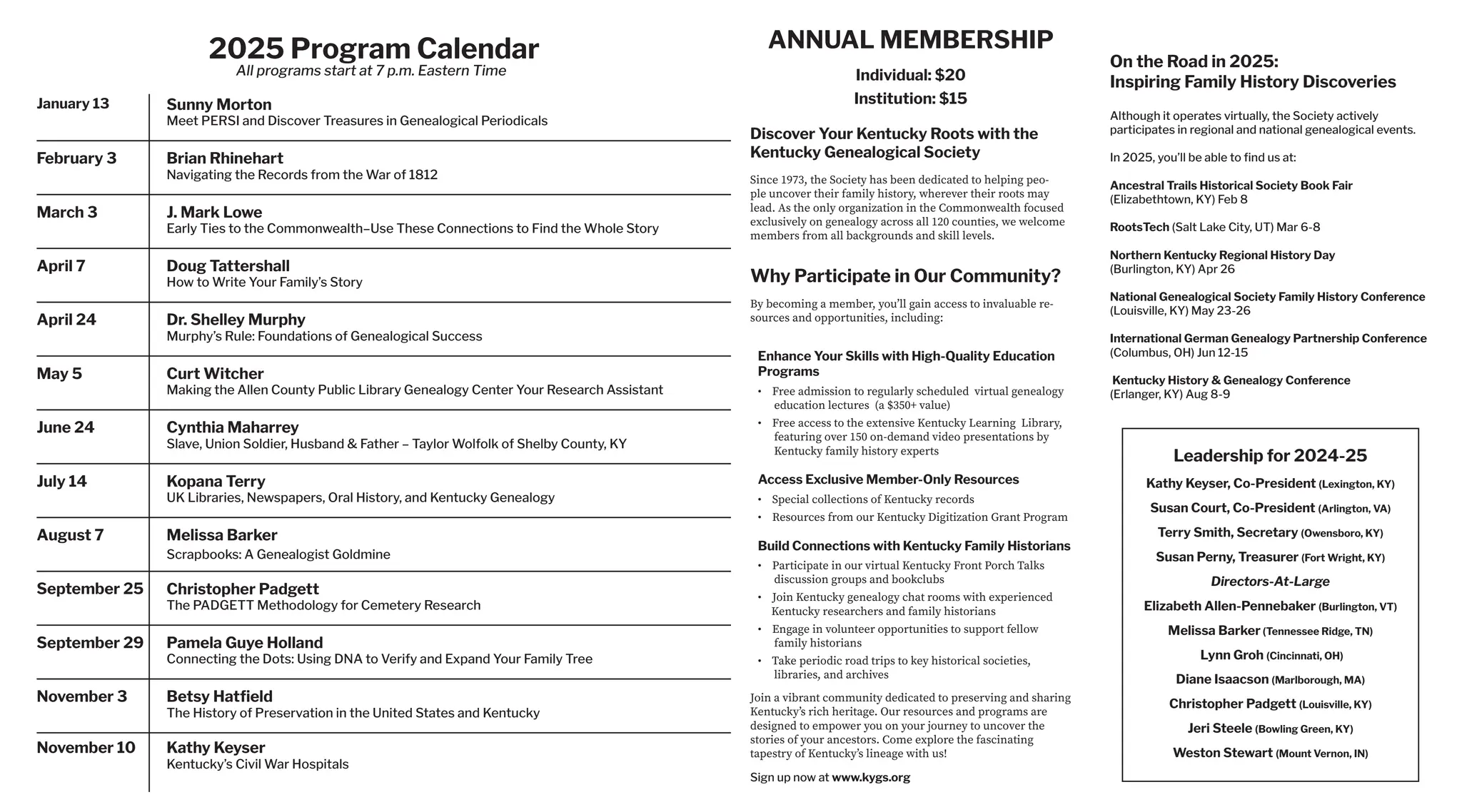 Kentucky Genealogical Society 2025 Program Brochure | PDF
