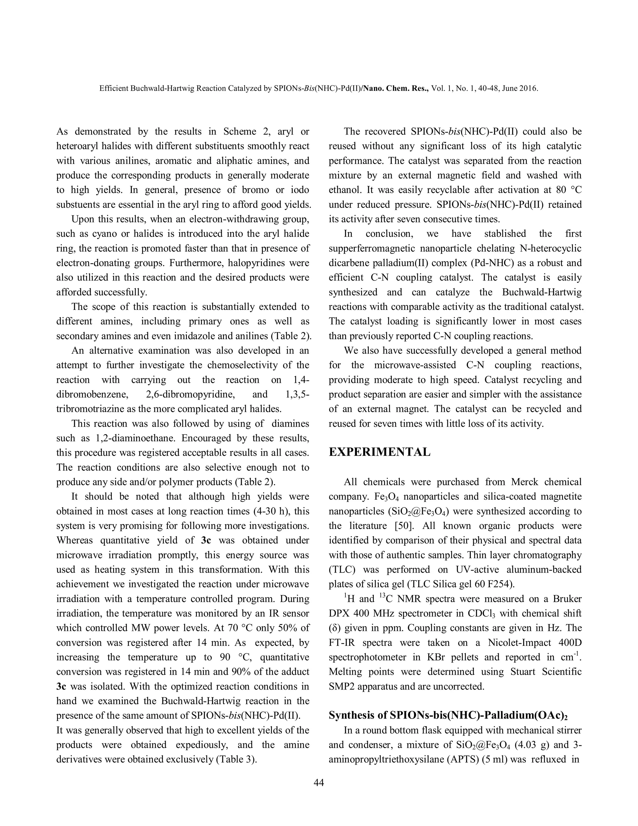 Efficient buchwald hartwig reaction catalyzed by spions-bis(NHC)-Pd(II ...