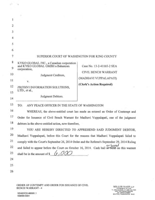 Bench Warrant Issued by Chief Civil Judge of King County, Washington ...