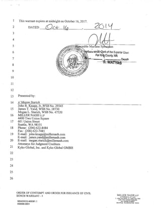 Bench Warrant Issued by Chief Civil Judge of King County, Washington ...