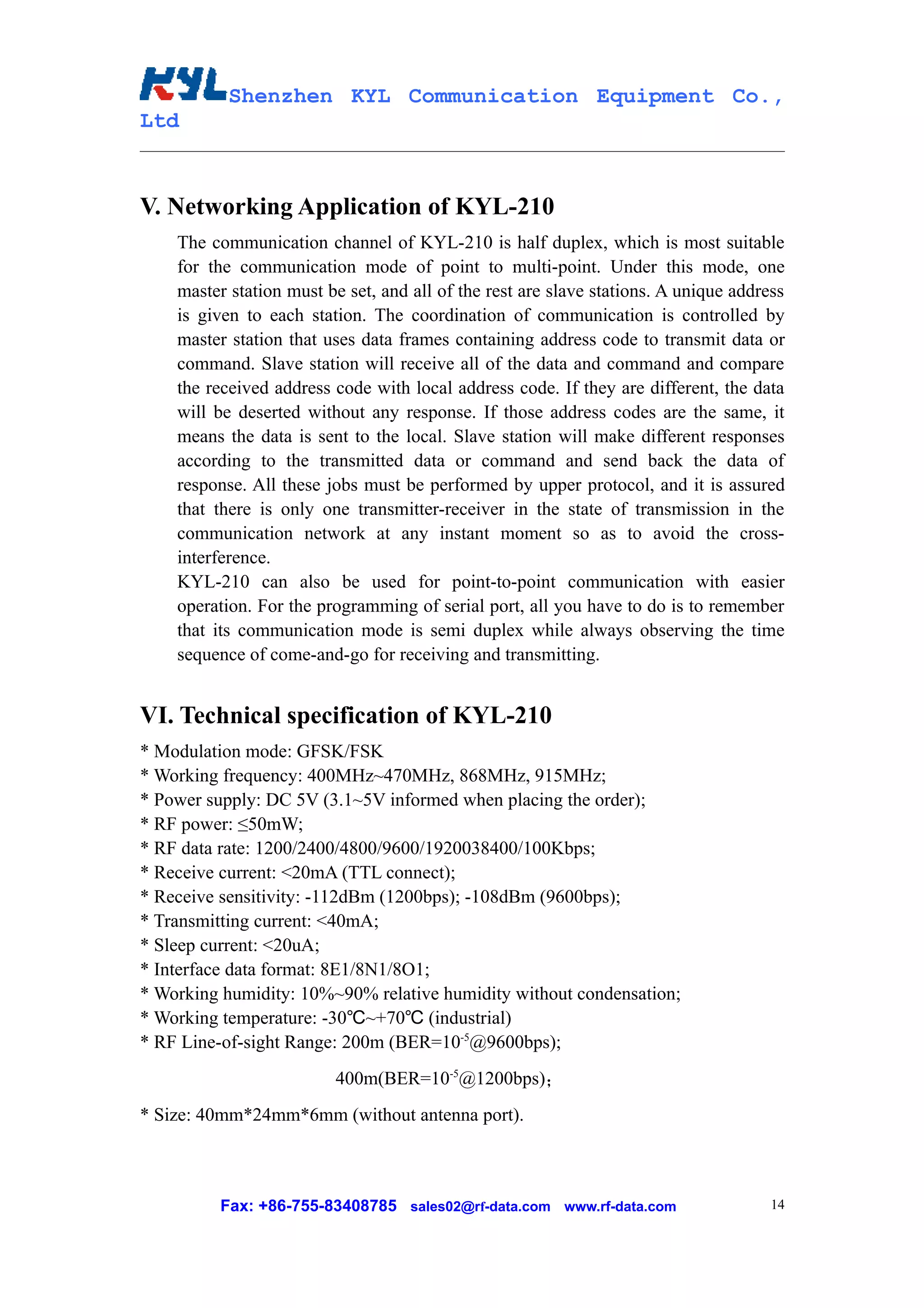 KYL 210 RF Module user manual | DOC
