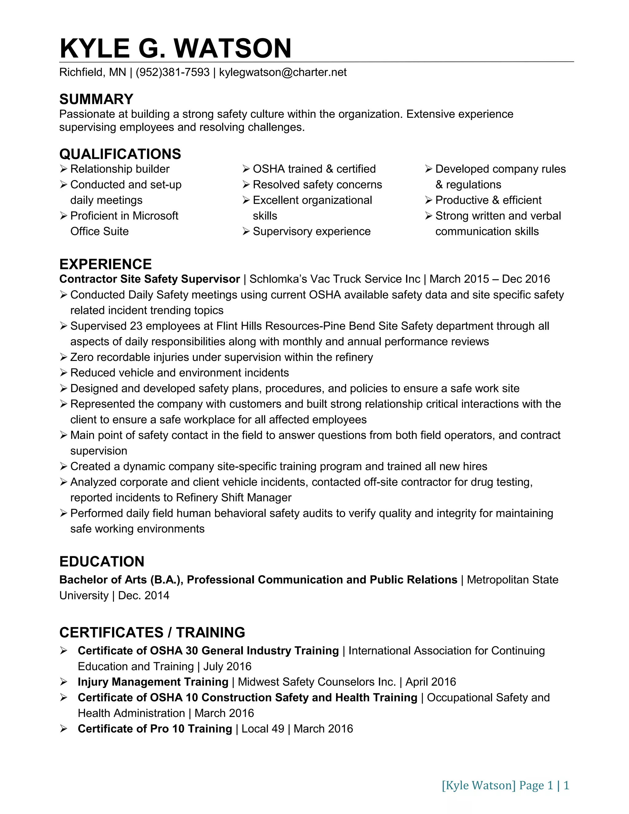 Kyle's safety resume 2 8-17 | PDF