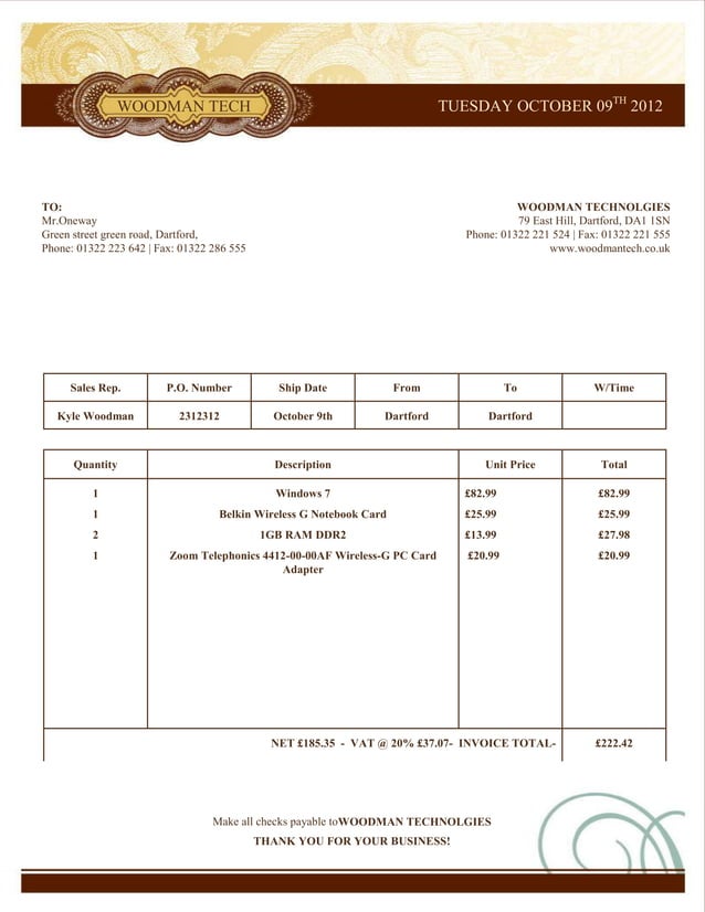 Kylewoodman invoice | DOCX | Computer Peripherals | Computing