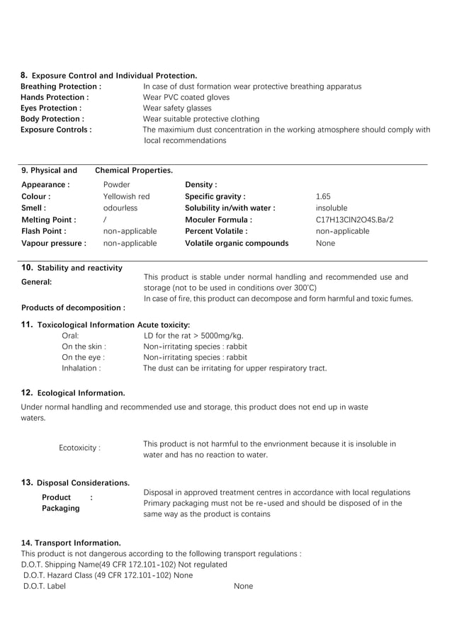 Pigment red 531 cas 5281 04-9 material safety data sheet msds sds baoxu ...