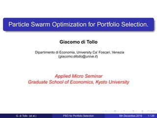 Portfolio Selection via Particle Swarm | PPT