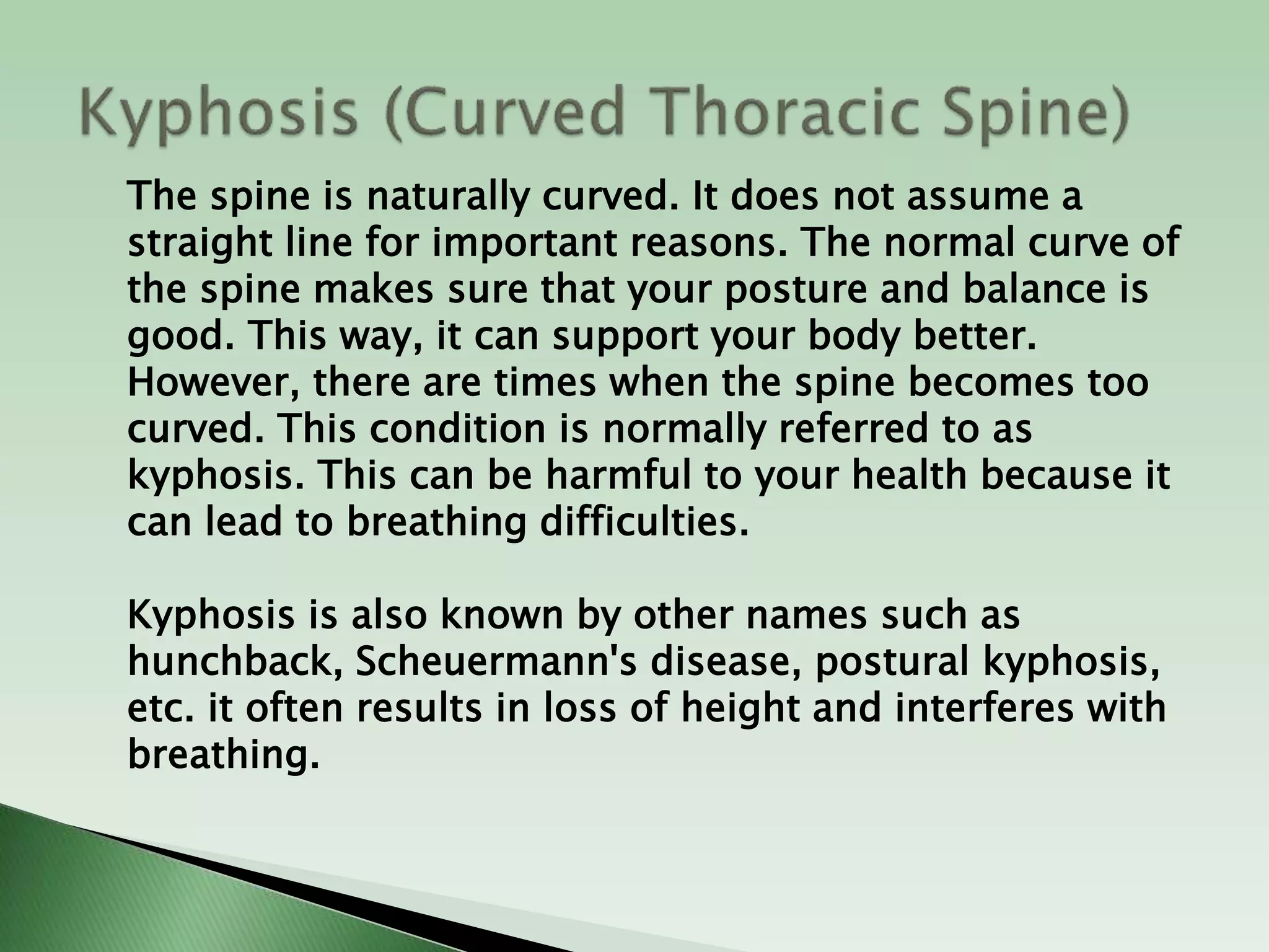 Kyphosis (curved thoracic spine) | PPTX | Physical Therapy | Wellness