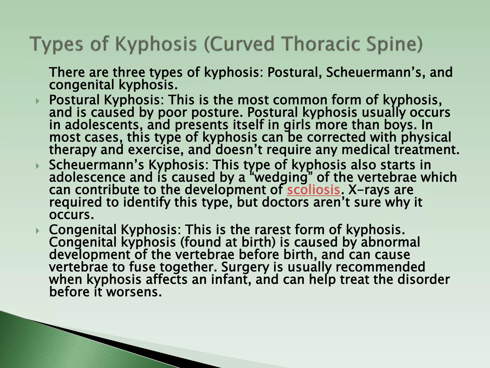 Kyphosis (curved thoracic spine) | PPTX | Physical Therapy | Wellness