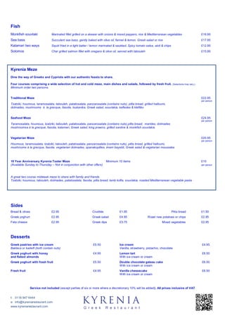 NEW Menu Kyrenia restaurant a la carte menu - jan 2012 | PDF