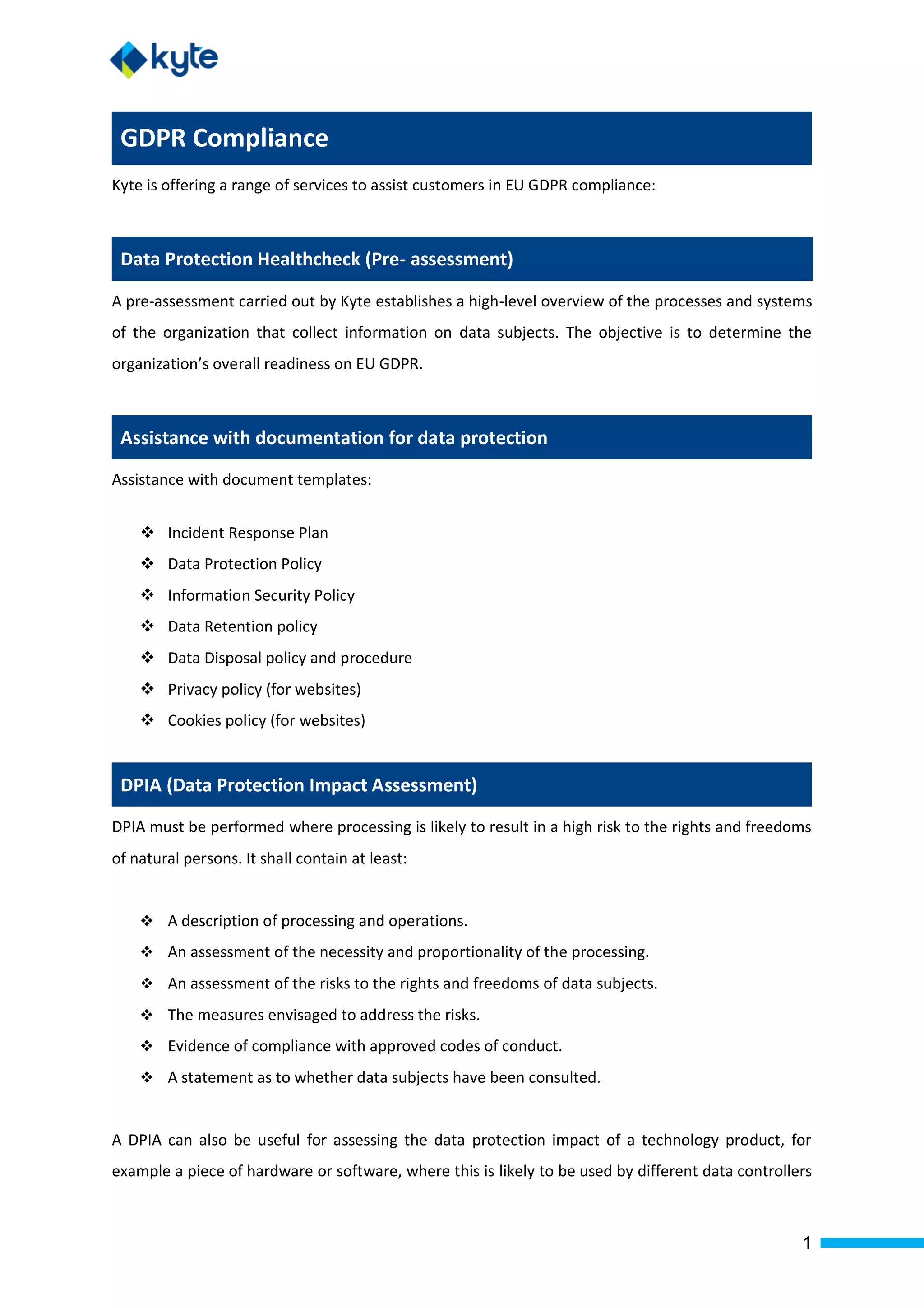 Kyte GDPR Compliance - Offered Services | PDF