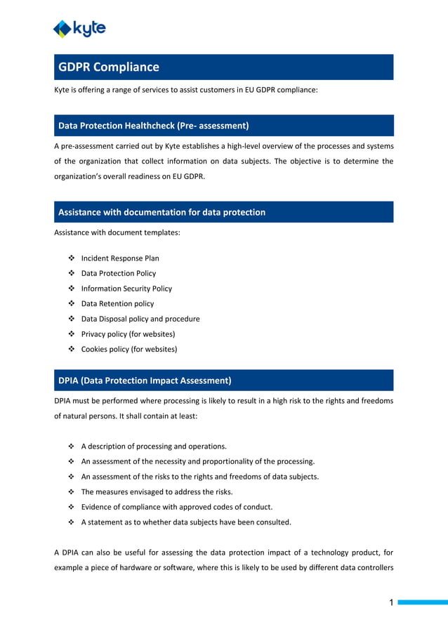 Kyte GDPR Compliance - Offered Services | PDF
