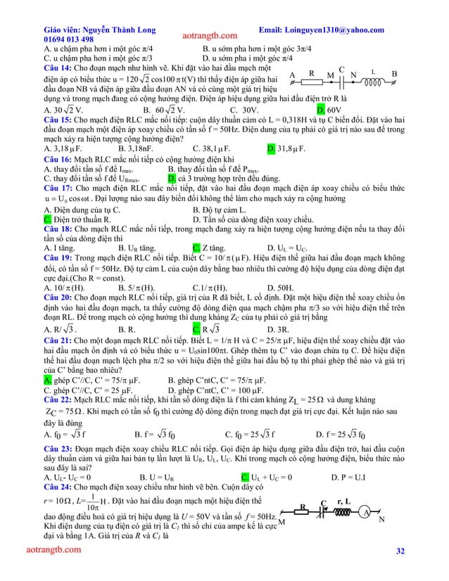 Kỹ thuật giải nhanh chương điện xoay chiều | PDF