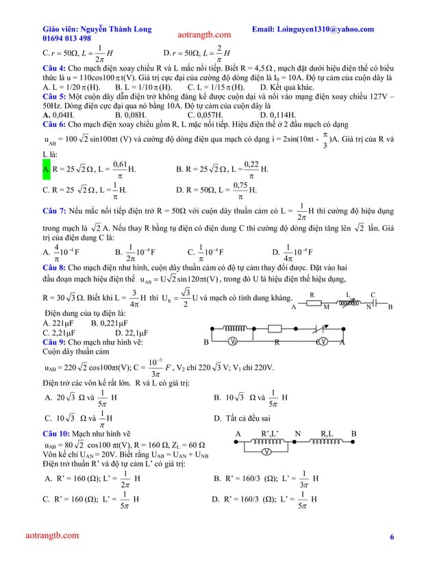 Kỹ thuật giải nhanh chương điện xoay chiều | PDF
