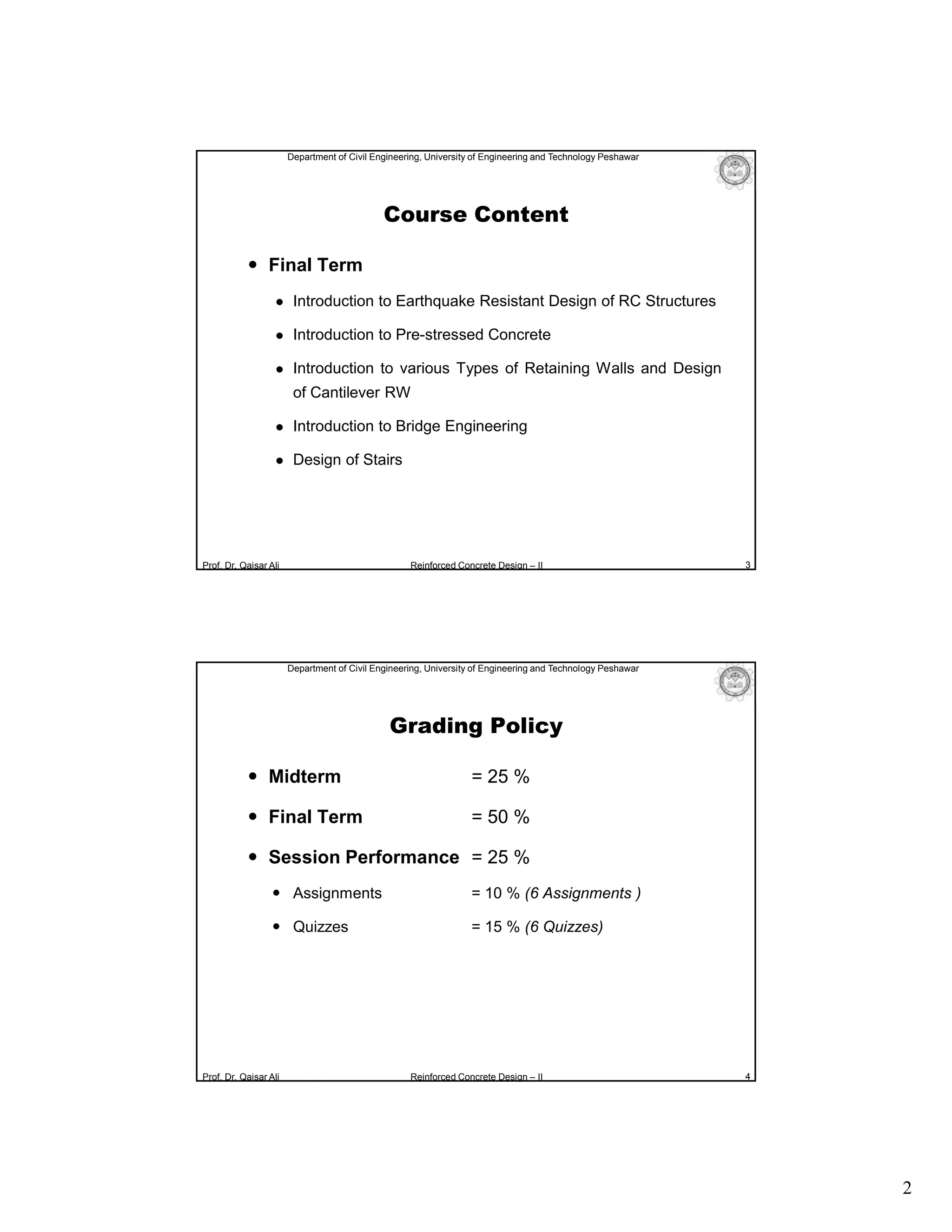 Lecture - 01: Introduction to Reinforced Concrete Design | PDF