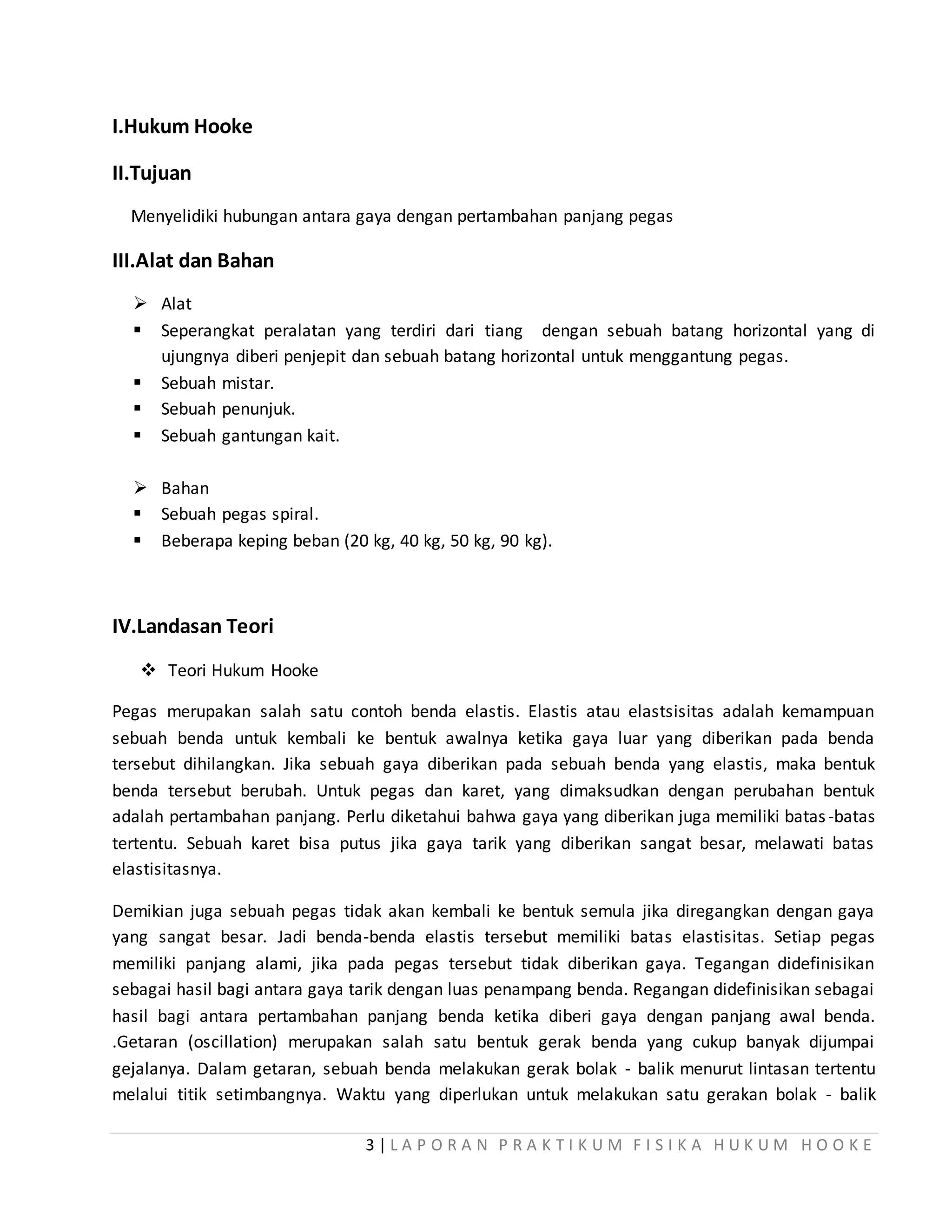 Laporan praktikum fisika Hukum Hooke | DOCX