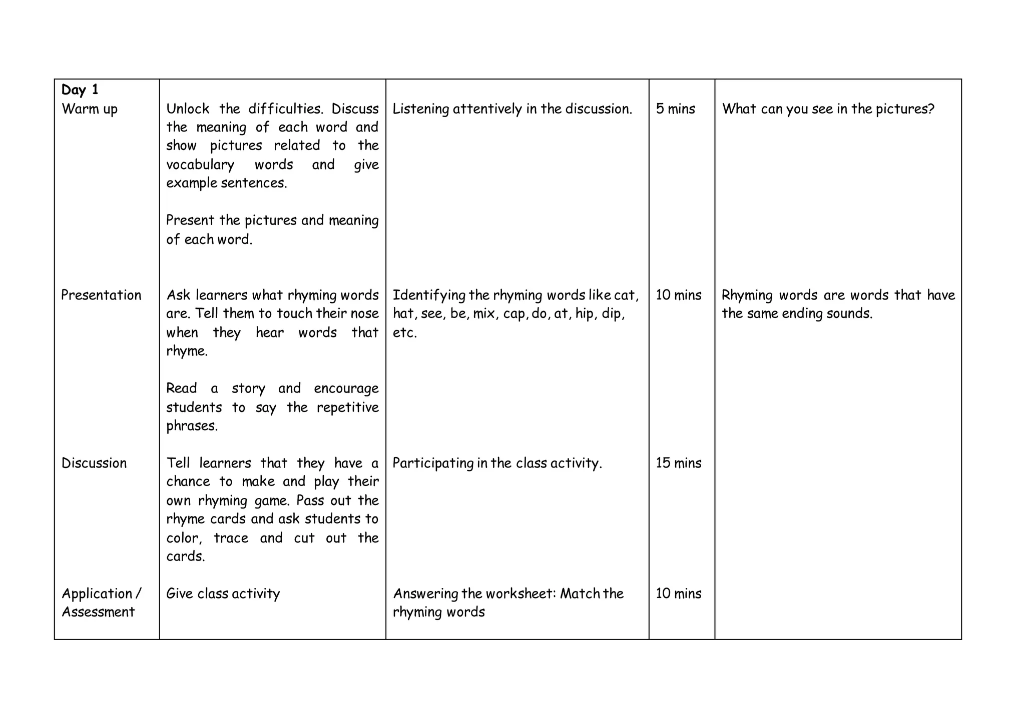 Rhyming words, What are you doing next week?, Listening and Writing | DOCX