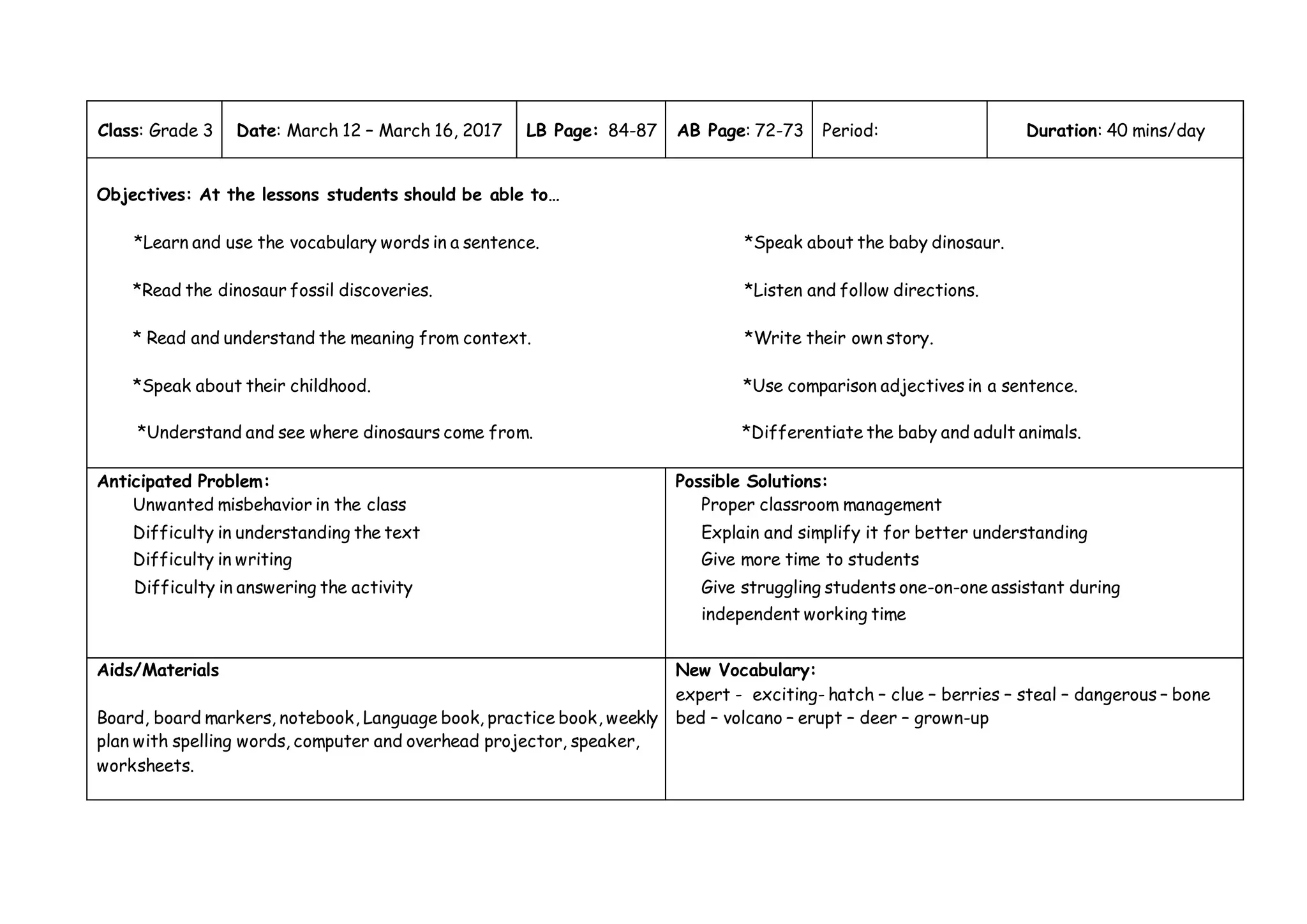 Reading: Baby Dinosaurs, Writing and Listening Activity | DOCX