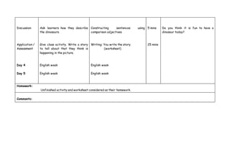 Reading: Baby Dinosaurs, Writing and Listening Activity | DOCX