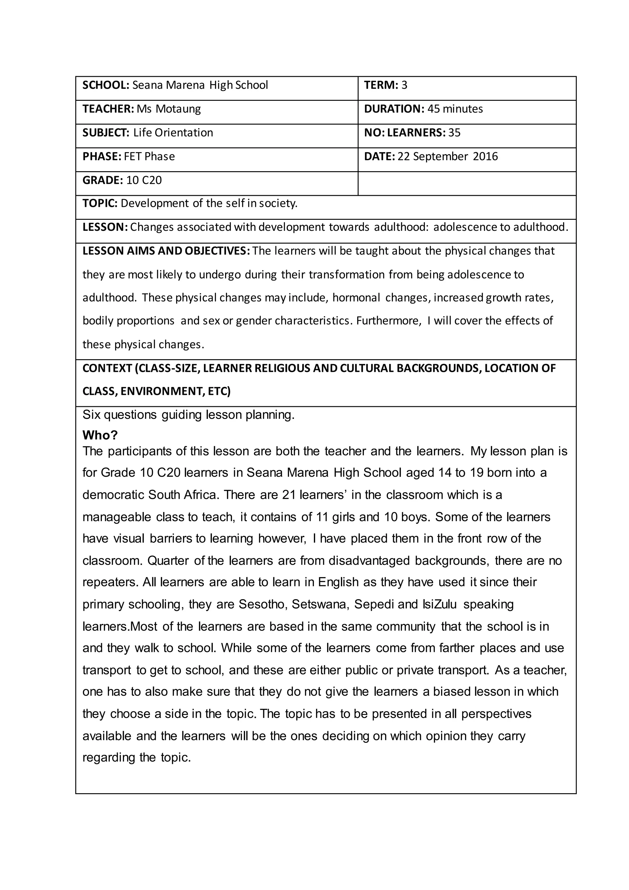L.o grade 10 lesson plan | DOCX