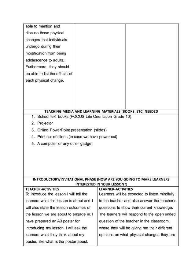 L.o lesson plan grade 9 | DOCX