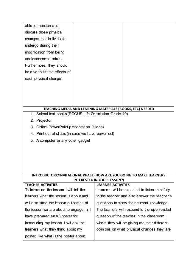 L.o lesson plan grade 9