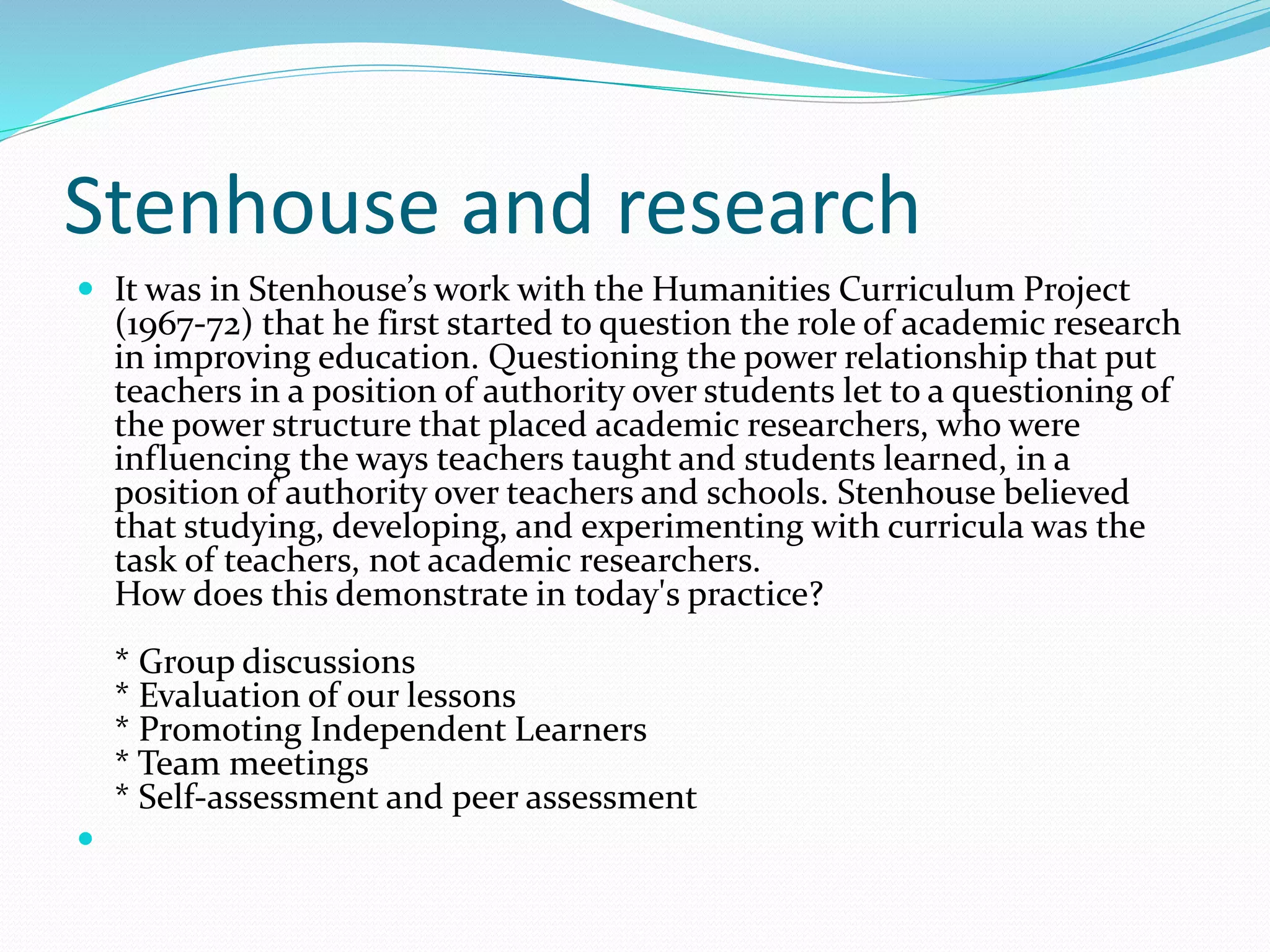 L.stanhouse reflective practioner | PPTX