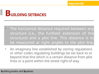 Keywords for Building byelaws including setbacks, plot line, betterment ...