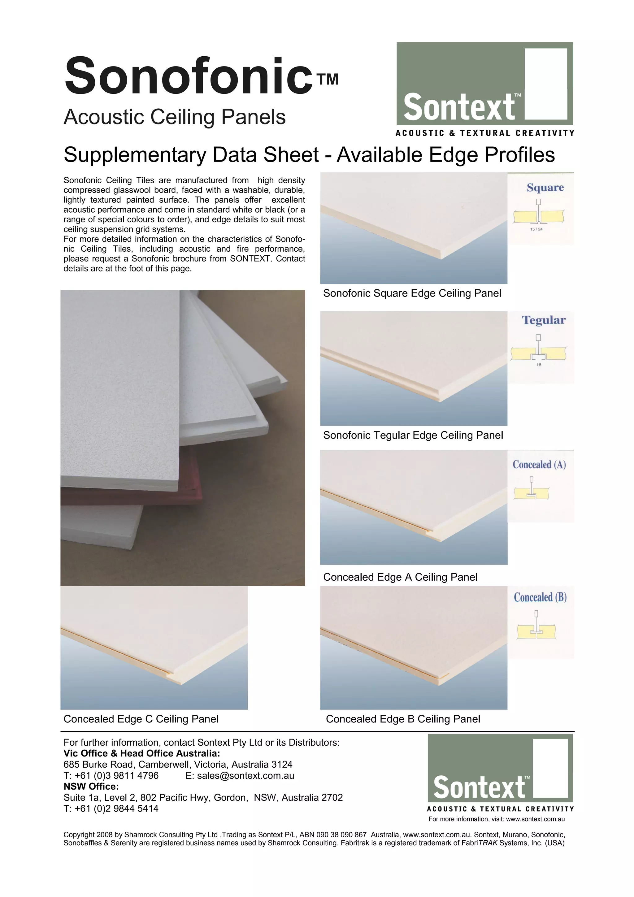 Sonofonic Acoustic Fibreglass Ceiling Tiles | PDF