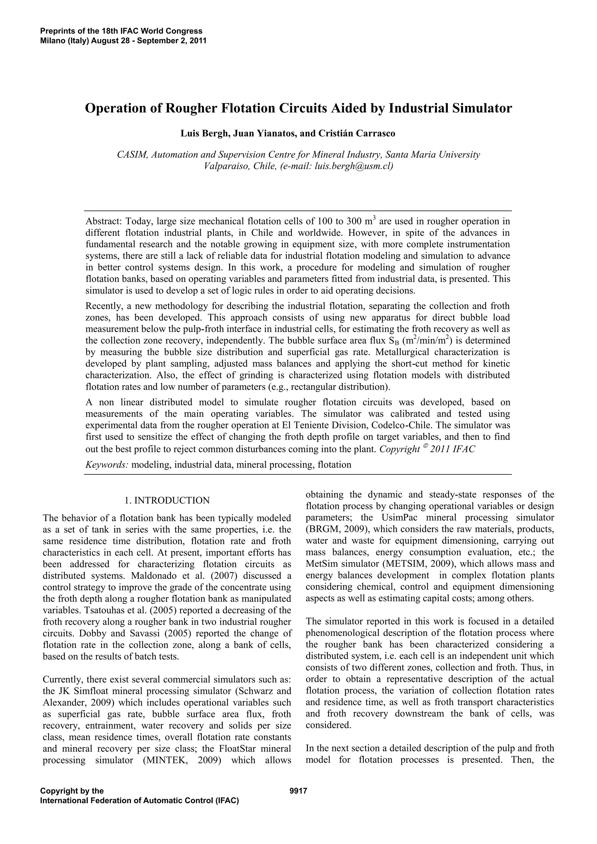 L. Operation of Rougher Flotation Circuits Aided by Industrial ...